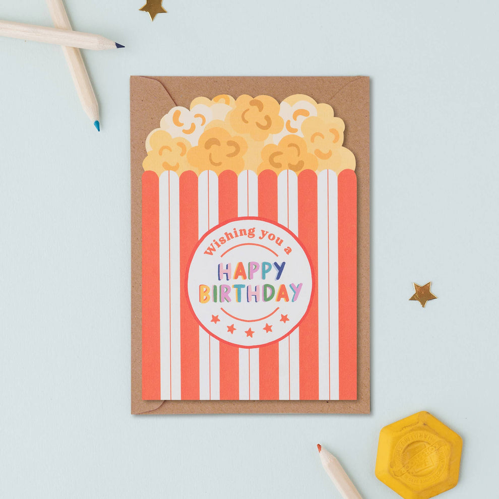Popcorn Birthday Card | Food themed Birthday Card – Origami Doll